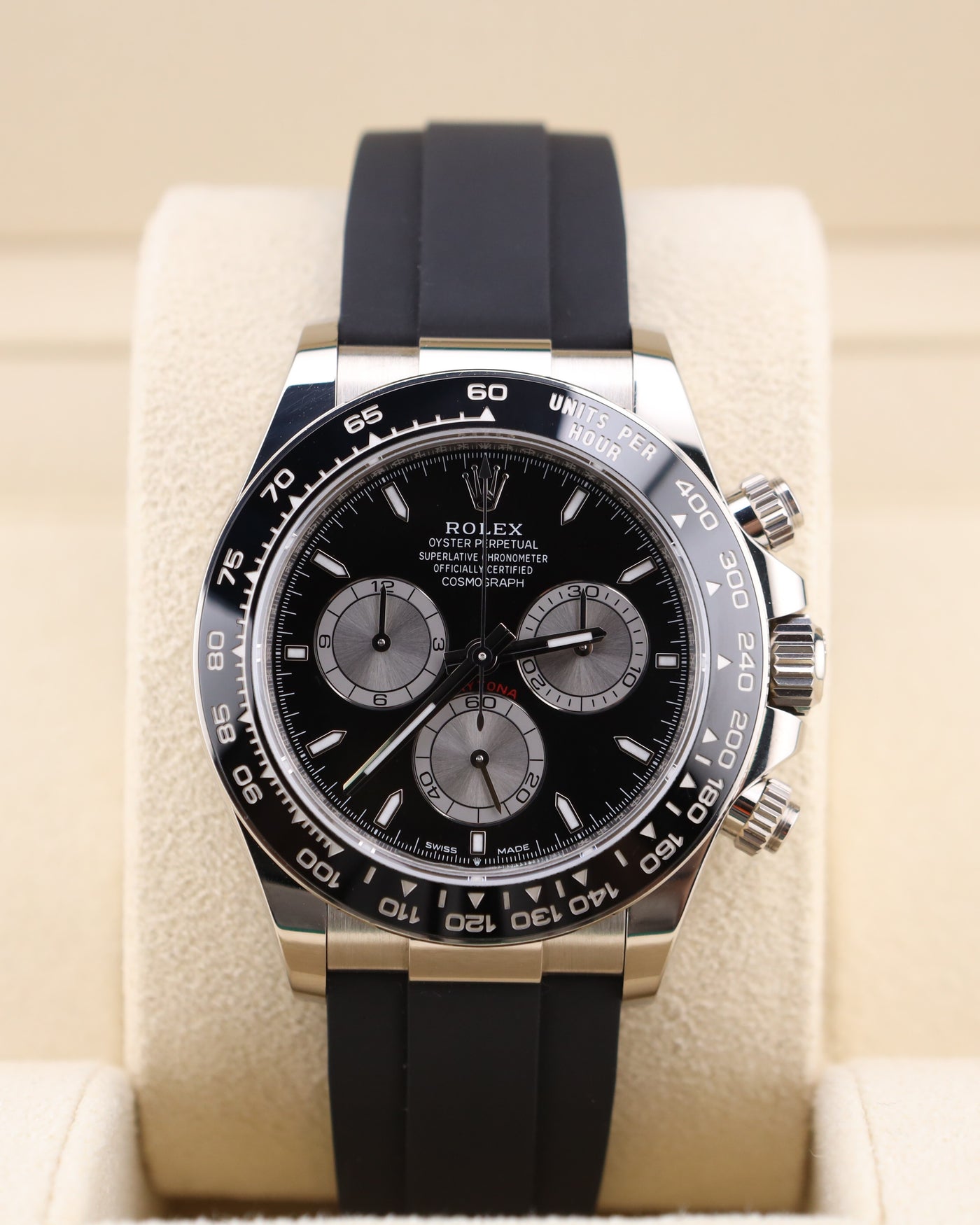 Rolex Daytona Baby Le Mans White Gold Black Dial on Oysterflex 126519L ...